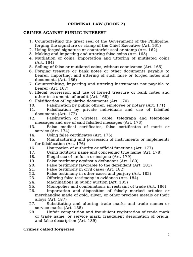 Crimes Against Public Interest in Law | PDF | Perjury | Forgery