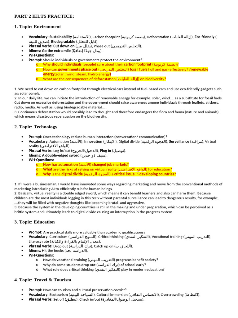 PART 2 IELTS PRACTICE | PDF | Natural Environment