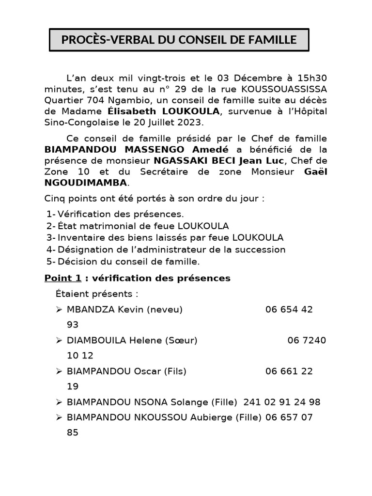 Proces Verbal Famille | PDF