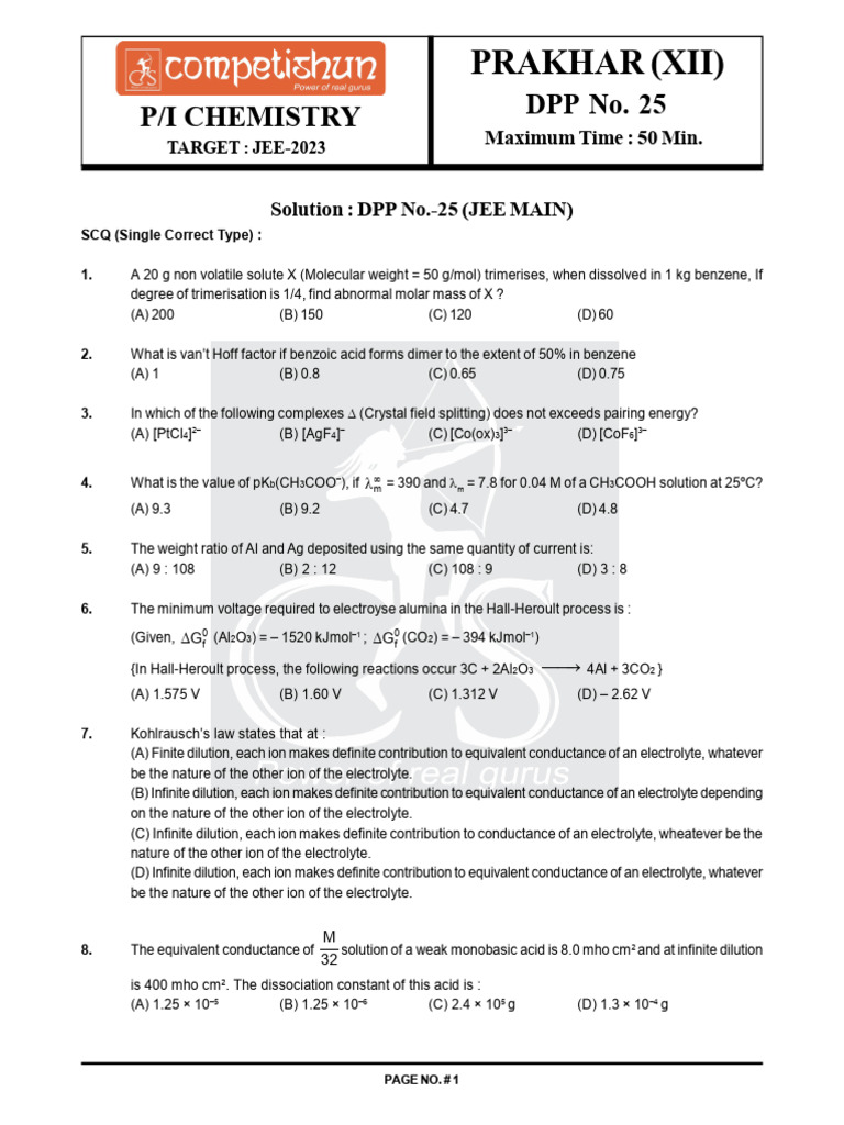 DPP-25 - PI Chemistry | PDF | Chemistry | Physical Chemistry