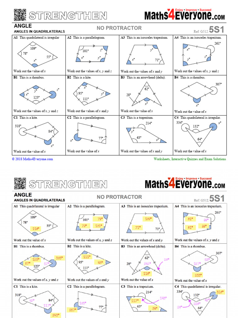 Quadrilateral Angle Worksheets | PDF