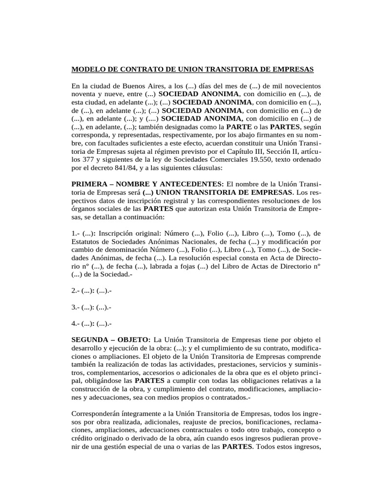 5 CONTRATO OBRA PUBLICA Tierra Del Fuego IPV Modelo de Contrato de UTE ...