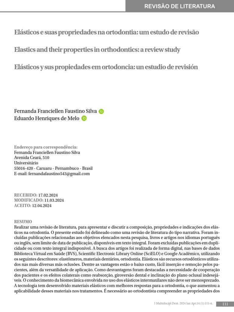 Artigo Base - Propriedade Dos Elasticos | PDF | Dente humano | Poliuretano