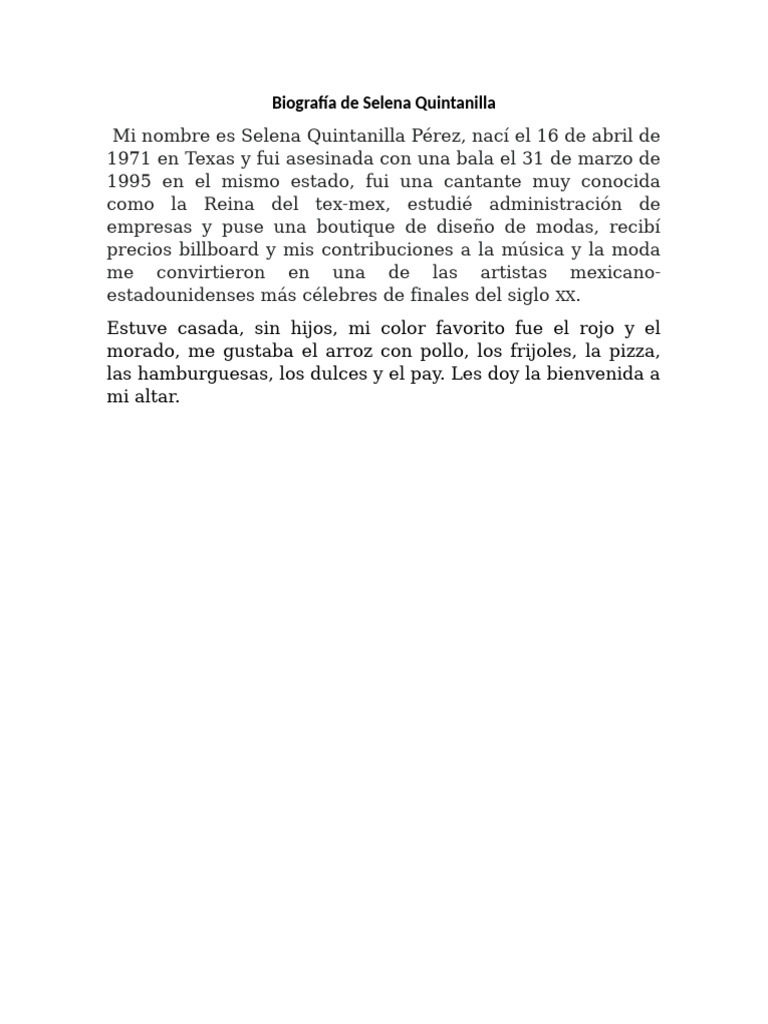 Biografía de Selena Quintanilla | PDF