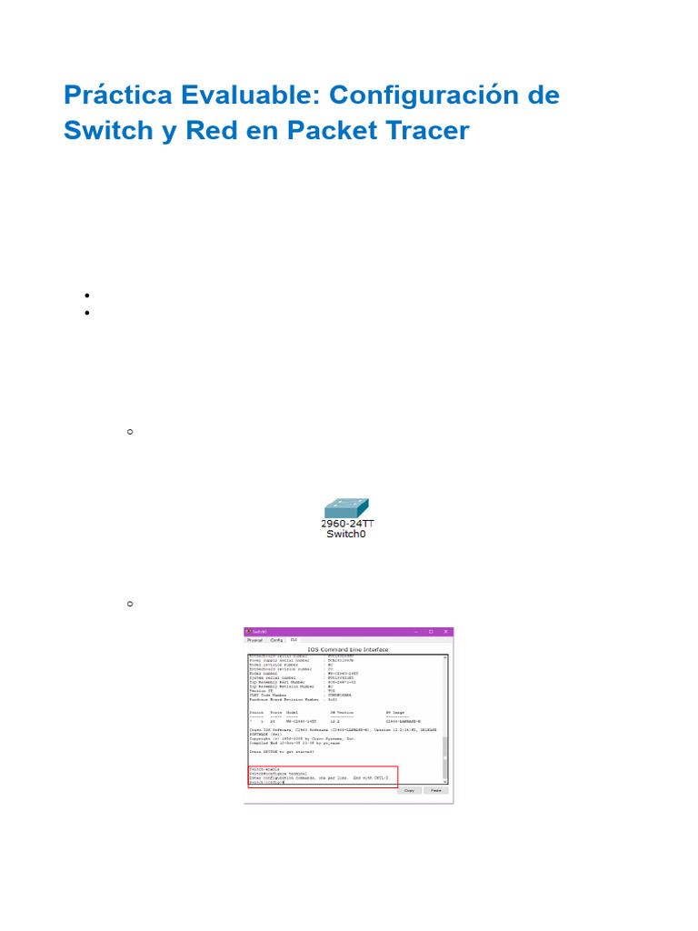 Practica Evaluable - Configuración de Switch Packet Tracer | PDF | Dirección IP | Conmutador de red