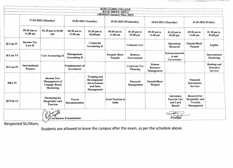 Date Sheet MST 1 10-Mar-2025 15-27-36 | PDF