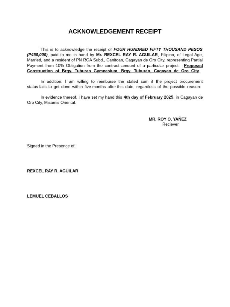 Acknowledgment Receipt for Project Payment | PDF