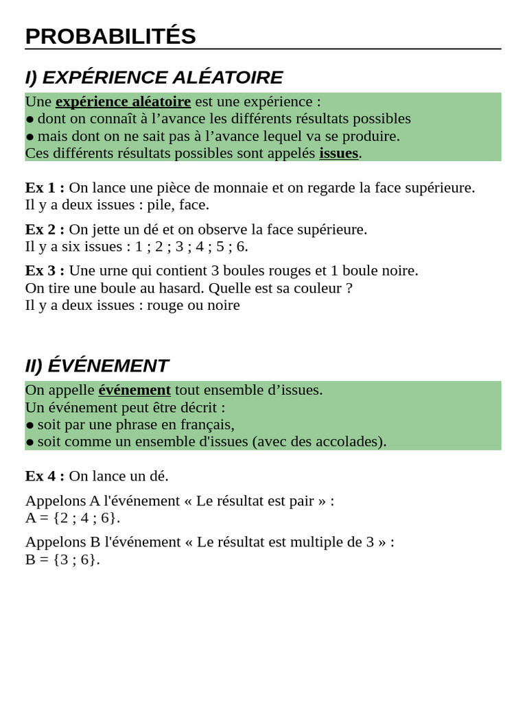 Probabilités et expériences aléatoires | PDF | Probabilité | Théorie ...