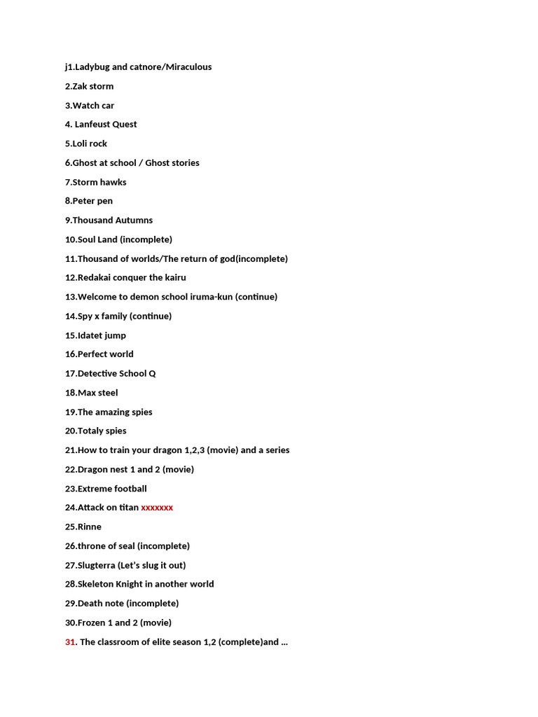 Cartoon List | PDF