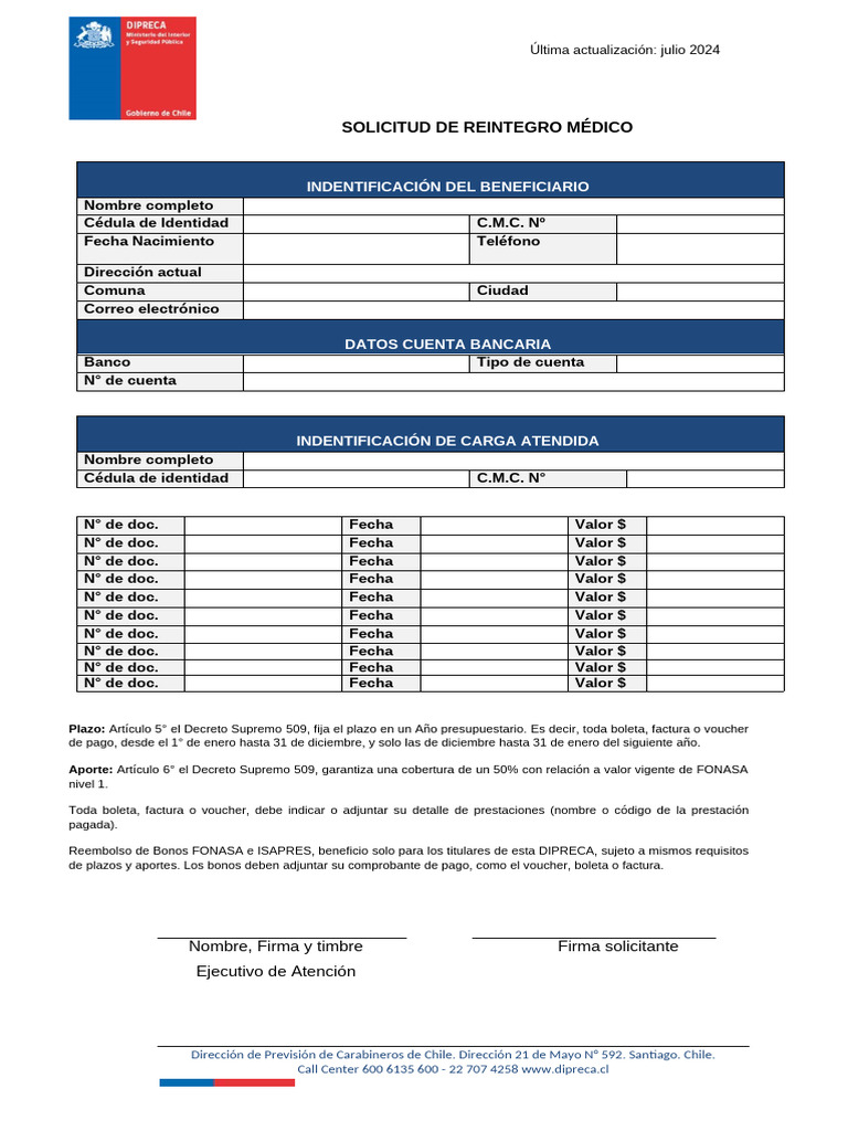 FORMULARIO SOLICITUD DE REINTEGRO MÉDICO | PDF