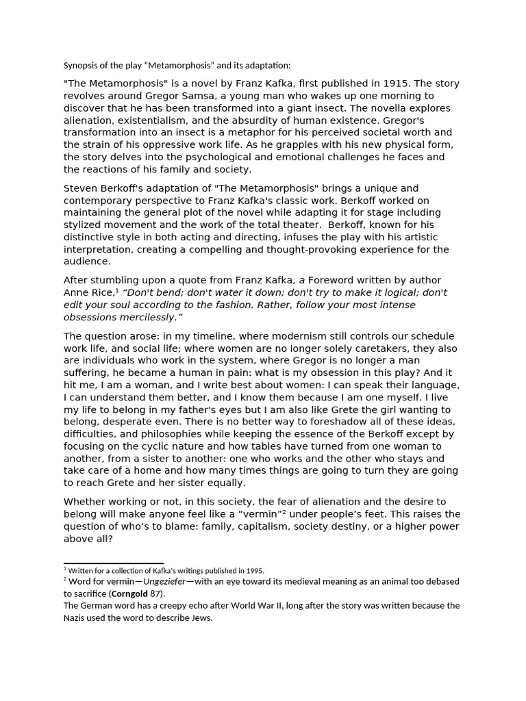 Synopsis Metamorphosis | PDF | The Metamorphosis