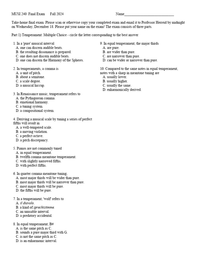 MUSI 240 Final Exam Instructions | PDF | Interval (Music) | Elements Of ...