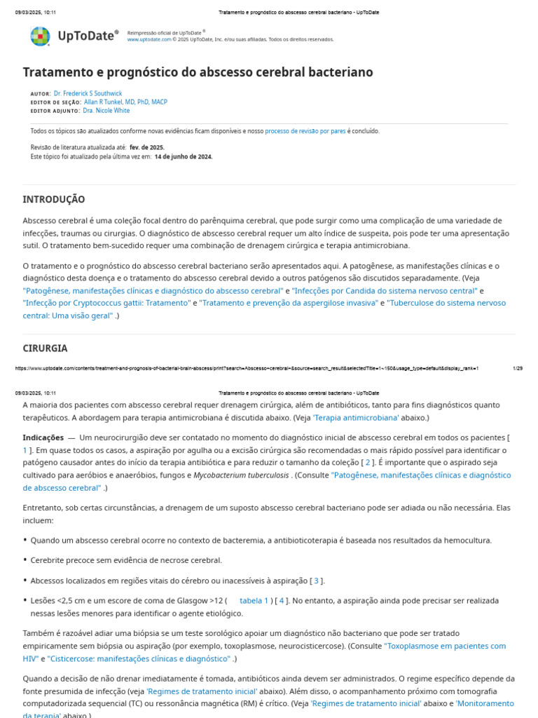 Tratamento e Prognóstico Do Abscesso Cerebral Bacteriano - UpToDate ...