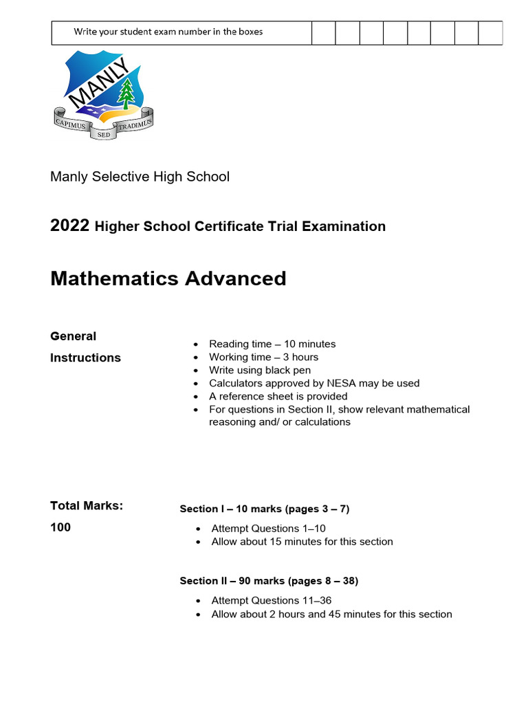 2022 HSC Trial Math Exam Overview | PDF | Mathematical Objects ...
