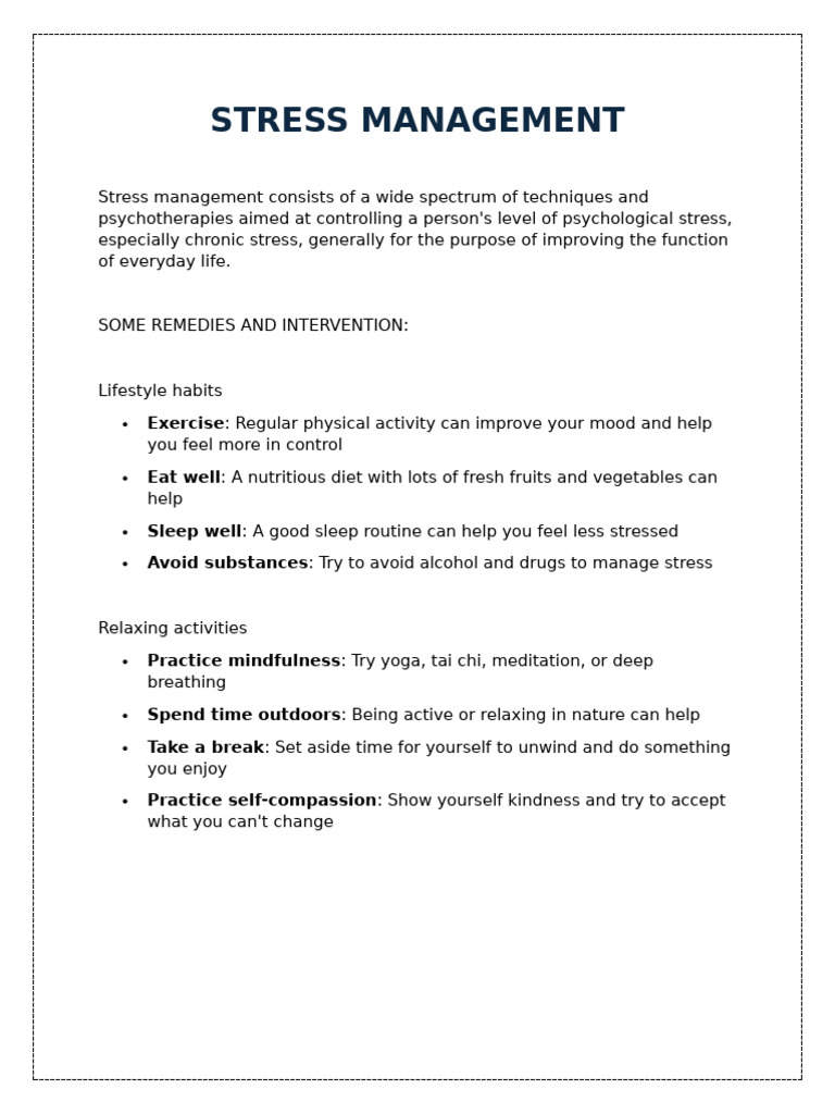 Stress Management Topic | PDF