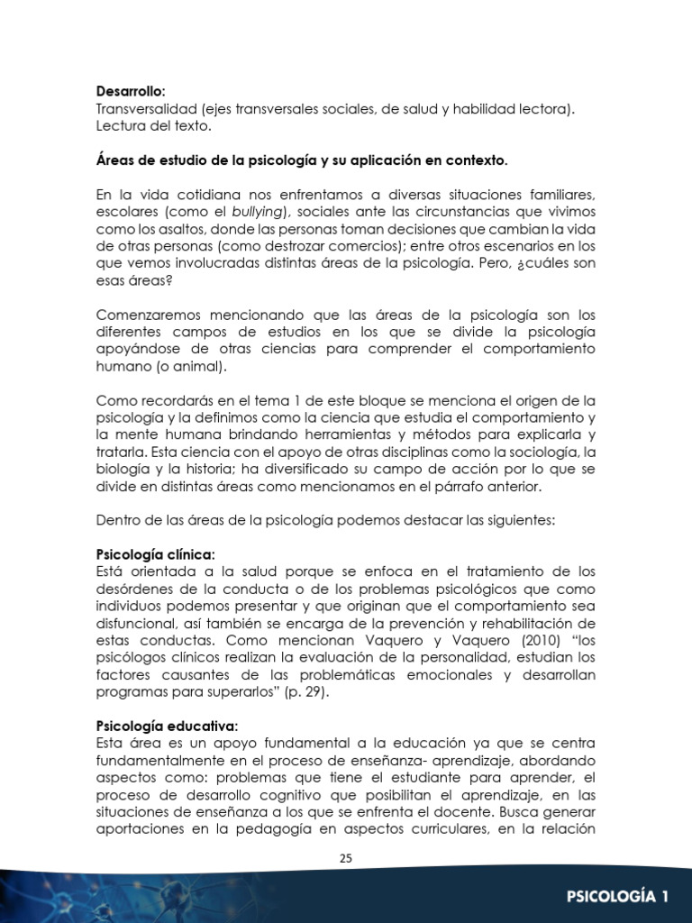 TEMA 4 -REAS DE LA PSICOLOG-A | PDF | Sicología | Aprendizaje