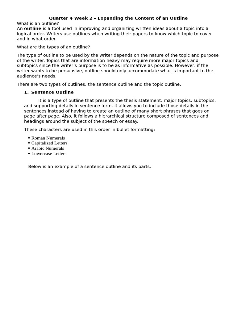 Expanding The Content of An Outline | PDF | Grammar | Human Communication