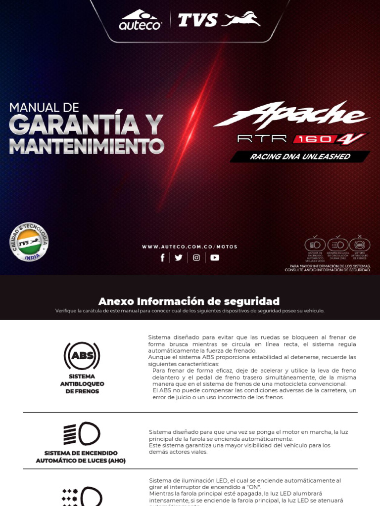 MANUAL-GARANTIA-DTL-APACHE-160-4V | PDF | Sistema de freno antibloqueo ...