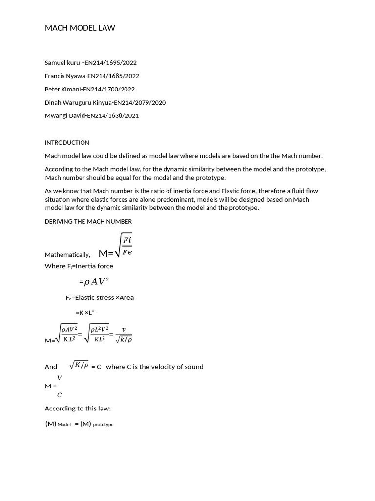 Mach Model Law | PDF | Mach Number | Fluid Dynamics