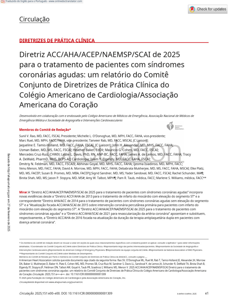 Novo Guideline Sca 2025.en - PT Traduzido | PDF | Infarto do Miocárdio | Especialidades médicas