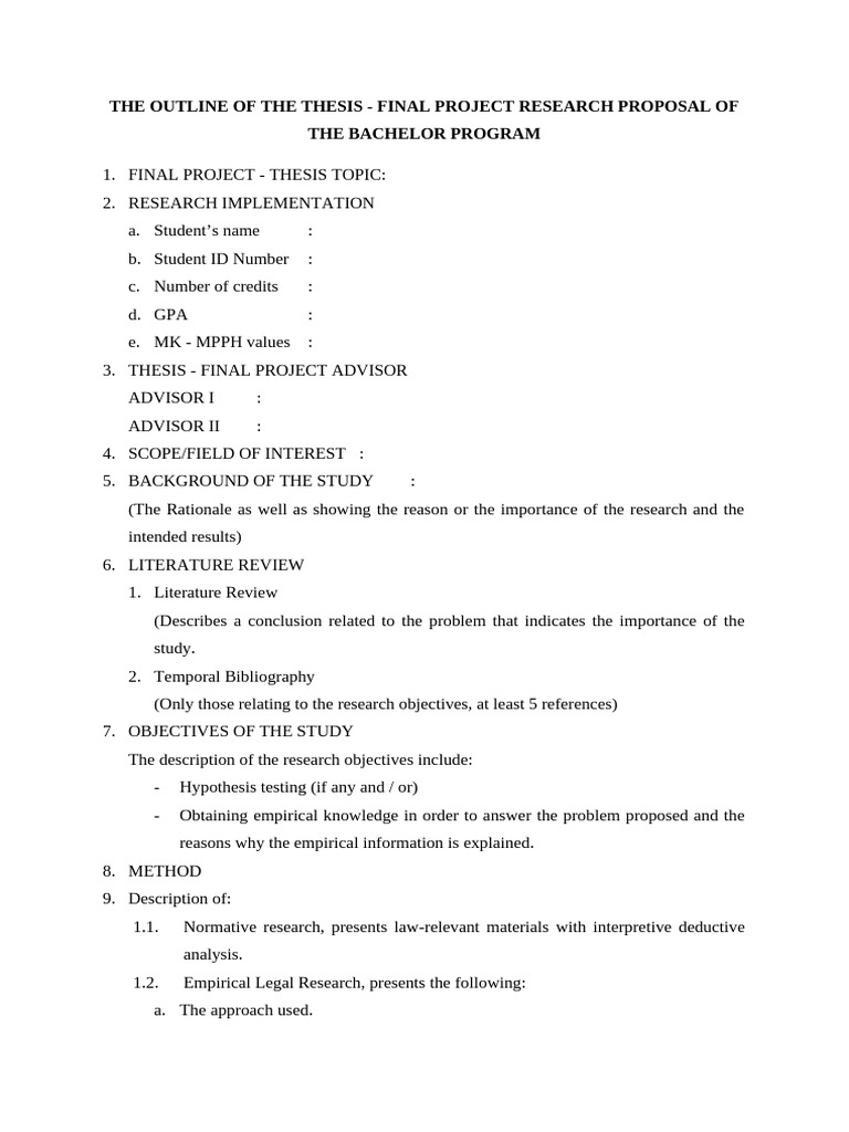 Thesis Proposal Outline for Bachelor's Program | PDF