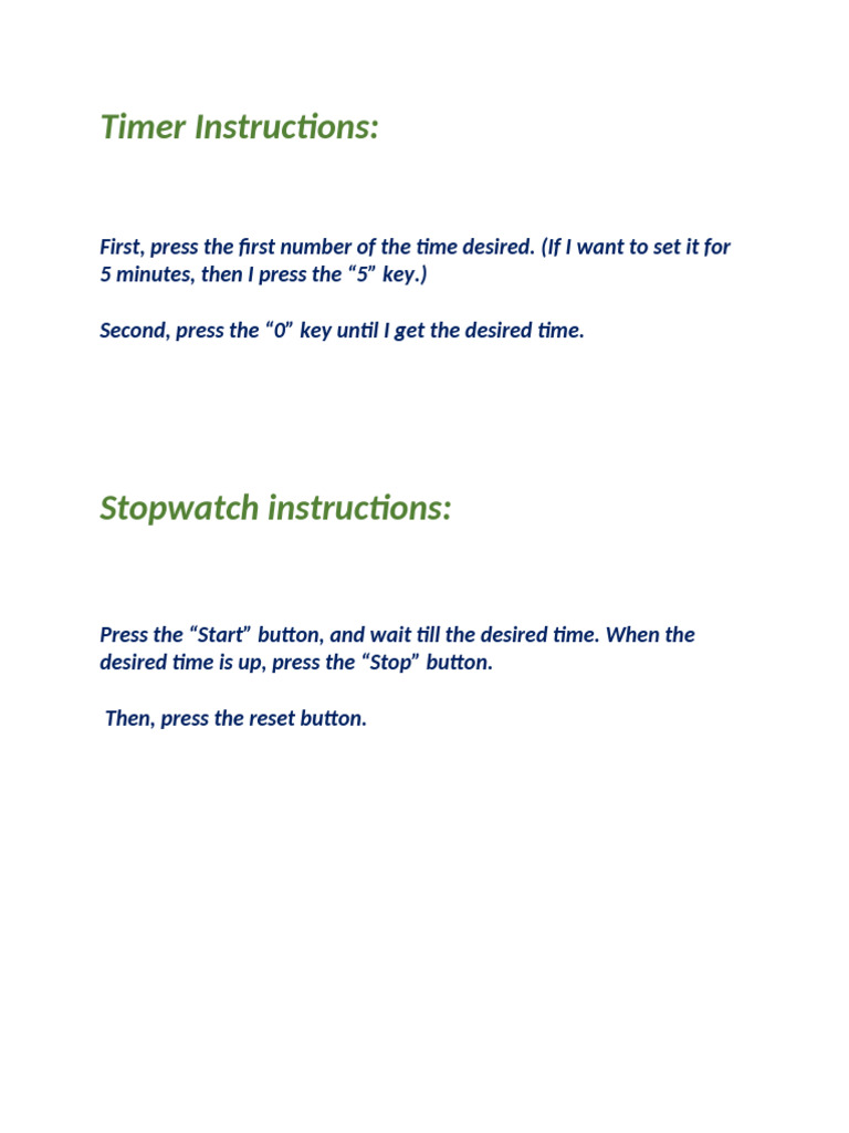 Timer: Stopwatch - Instructions | PDF