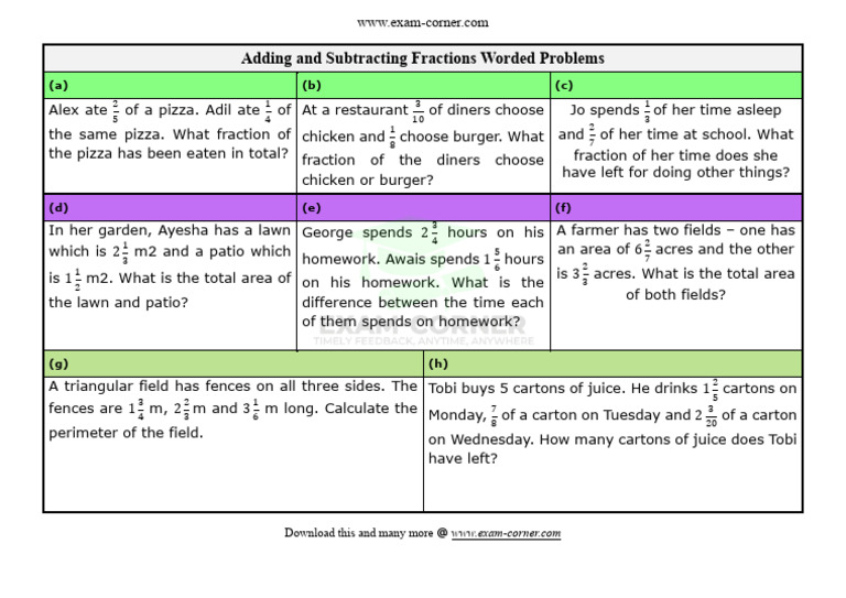 Adding-and-Subtracting-Fractions-Worded-Problems | PDF