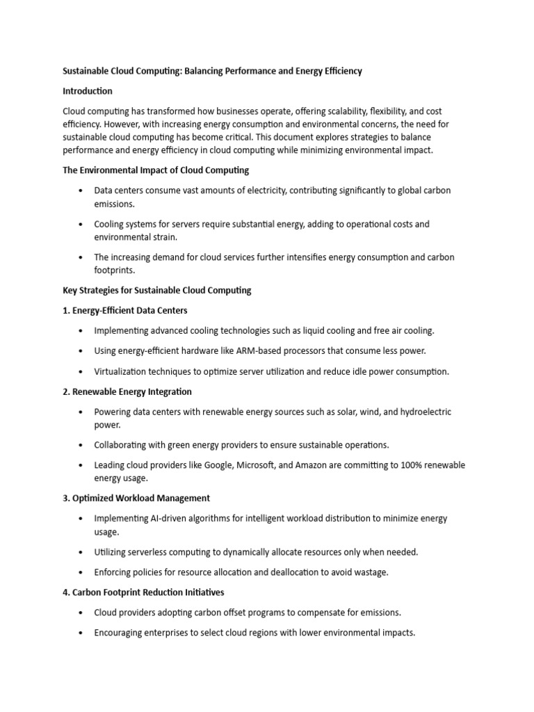 Sustainable Cloud Computing | PDF | Efficient Energy Use | Cloud Computing