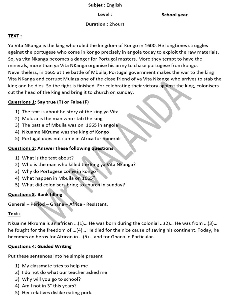 English level Mr Malanda FIOTO | PDF