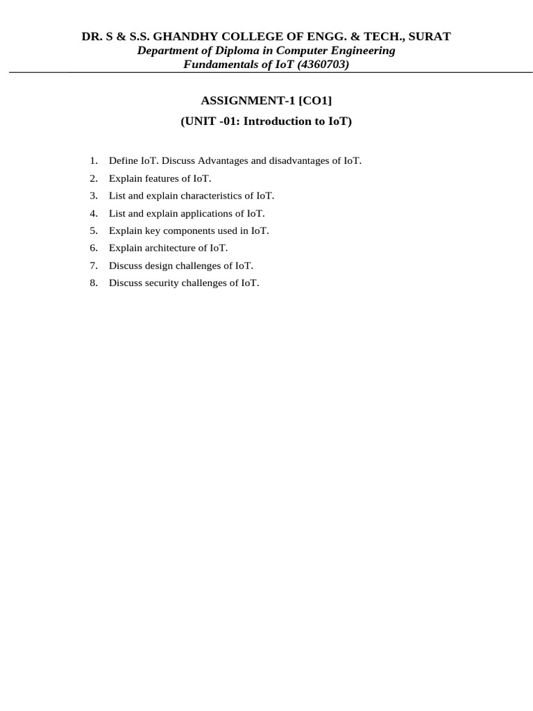 Iot - Assignement Unit 1 | PDF