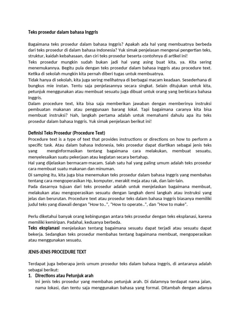 Pengertian dan Jenis Teks Prosedur Inggris | PDF
