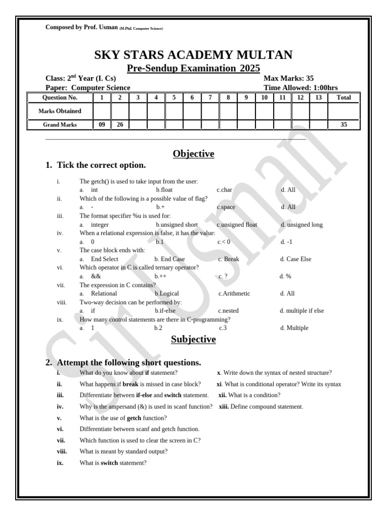 12th Computer Science U#10,11 Pre Sendup | PDF | Integer (Computer Science) | Theory Of Computation