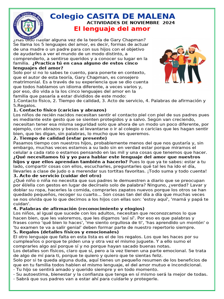 HOJA DE TAREAS NOVIEMBRE PRESCHOOL | PDF | Amor | Verdad