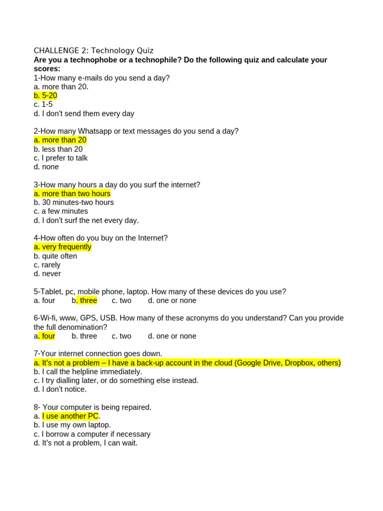 Technology Quiz | PDF