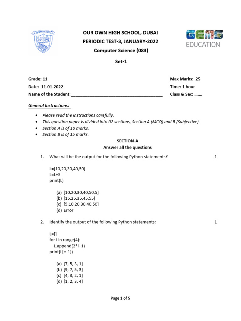 c. Sc. Pt-3 Qp Grade 11 - Set 1 | PDF | Programming Paradigms | Software Development