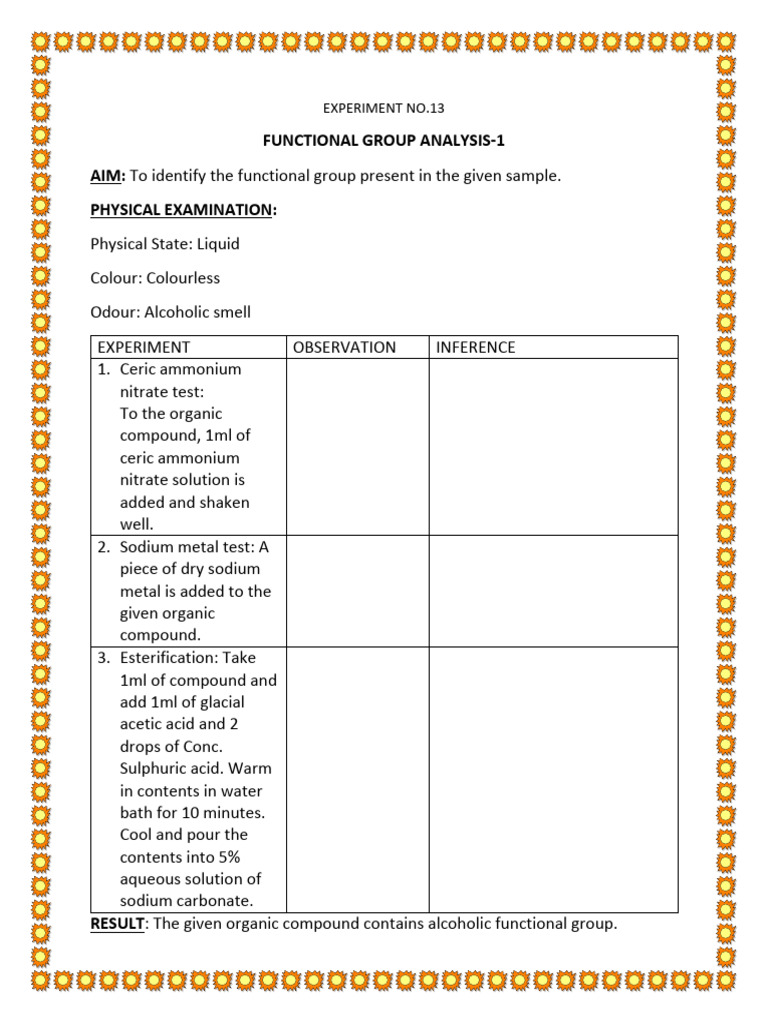 Functional Group Analysis Experiments | PDF | Acid | Carboxylic Acid