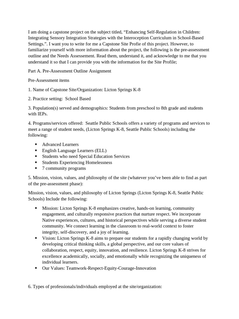 Capstone Project instructions | PDF | Occupational Therapy | Emotional Self Regulation