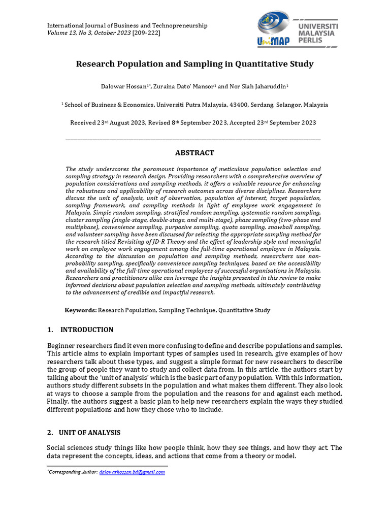 Population and Sampling in Quantitative Research | PDF | Sampling ...