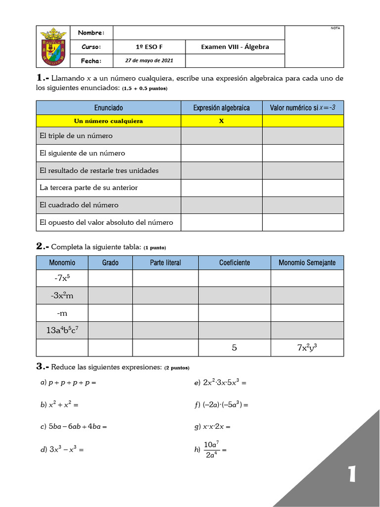 Ex 8 Alg | PDF | Ecuaciones | Objetos matemáticos