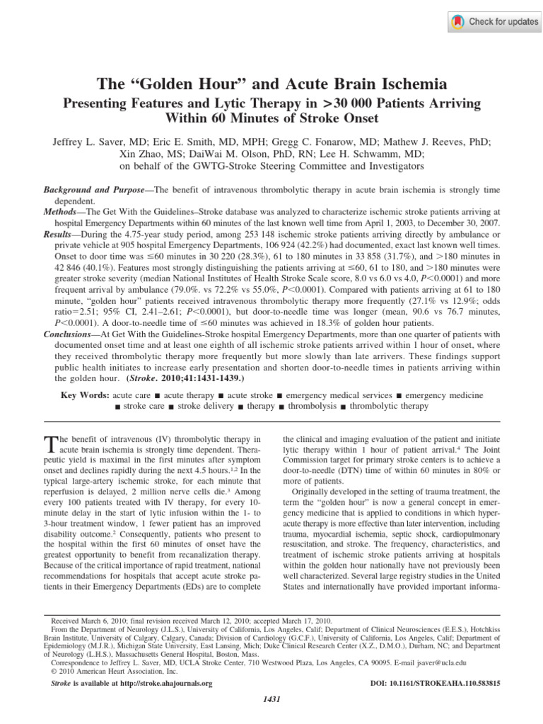 Golden Hour Impact on Stroke Treatment | PDF | Stroke | Ischemia