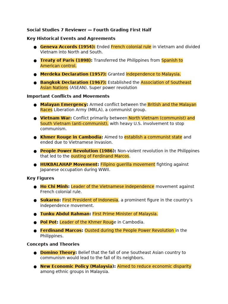 Social Studies 7 Reviewer | PDF | Vietnam | Myanmar