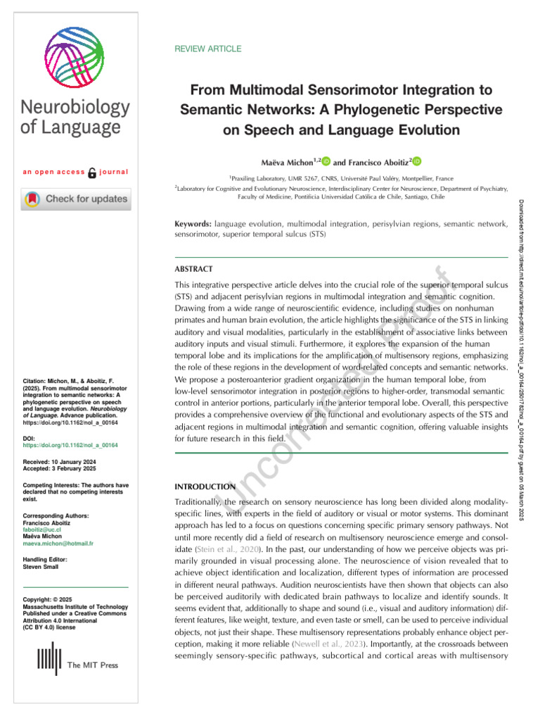 From Multimodal Sensorimotor Integration To Semantic Networks: A Phylogenetic Perspective On ...