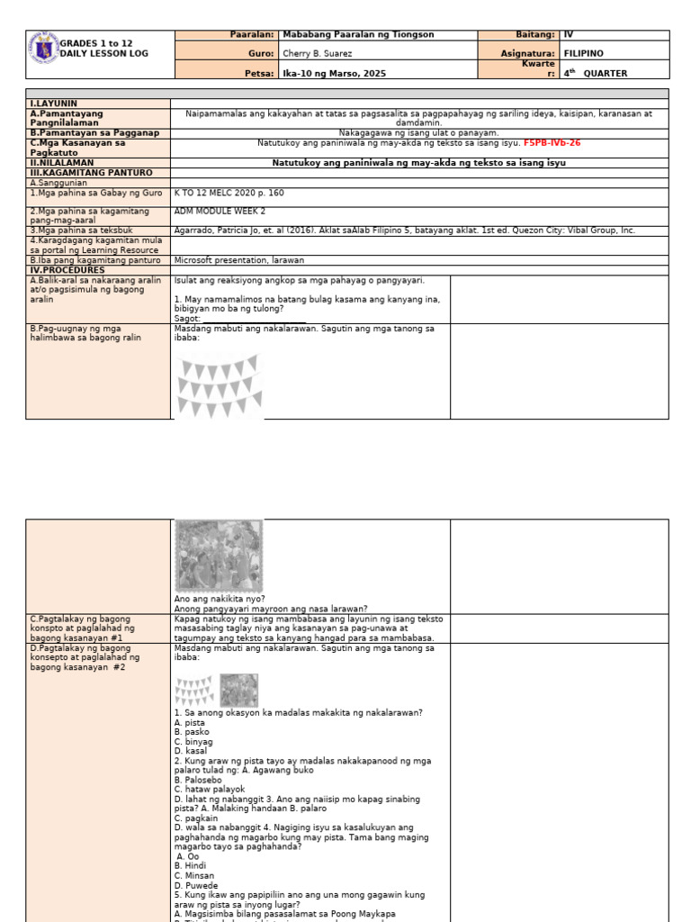 DLL - Filipino 5 - Q4 | PDF