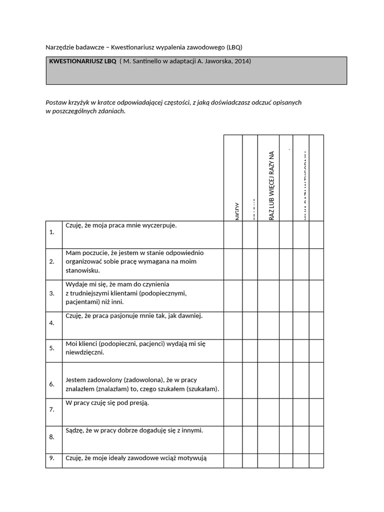 Kwestionariusz LBQ | PDF
