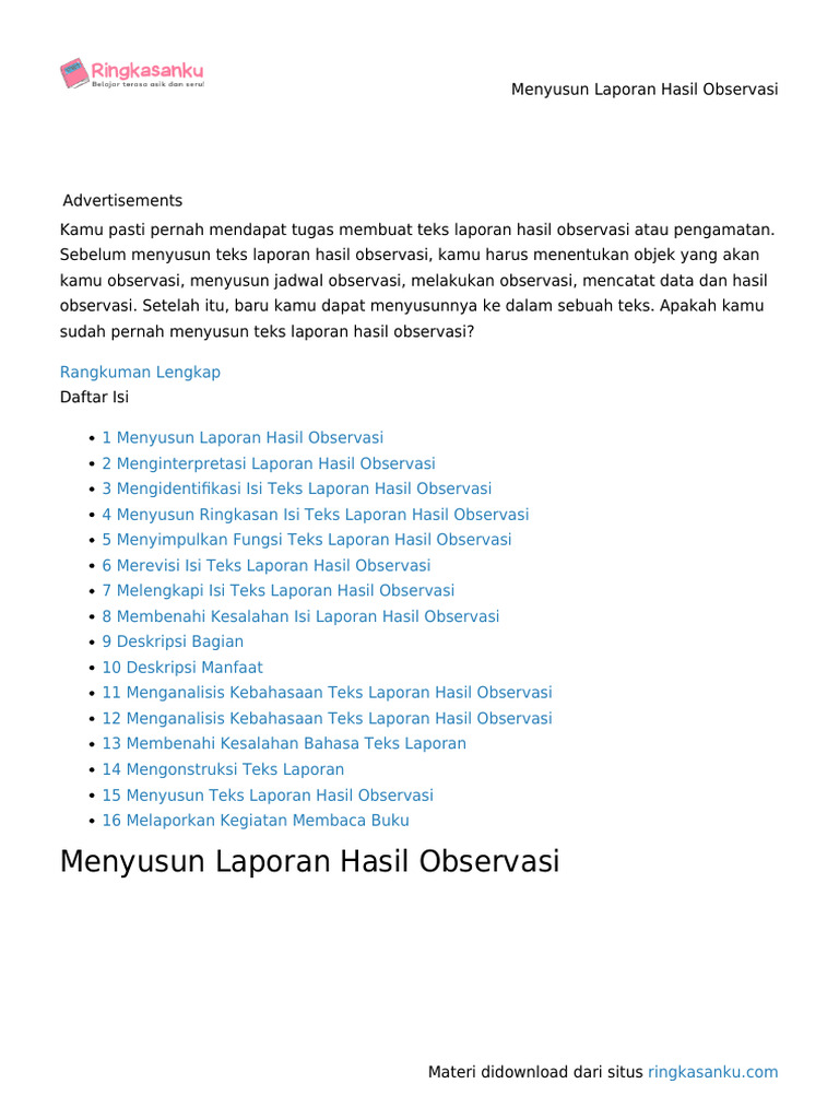 Menyusun Laporan Hasil Observasi | PDF