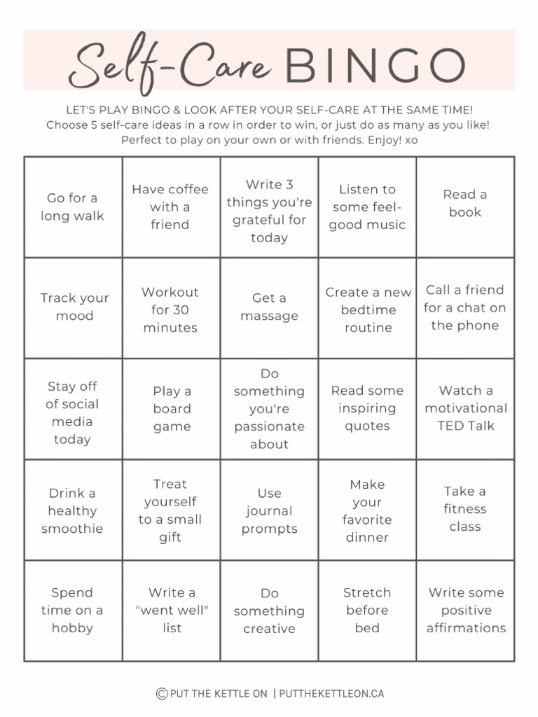 Self Care Bingo Template | PDF