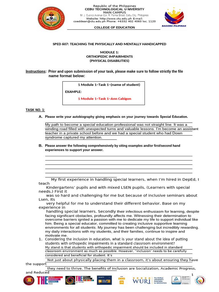 1 Module 1-Task 1-Orthopedic Impairments (Physical Disabilities) | PDF ...