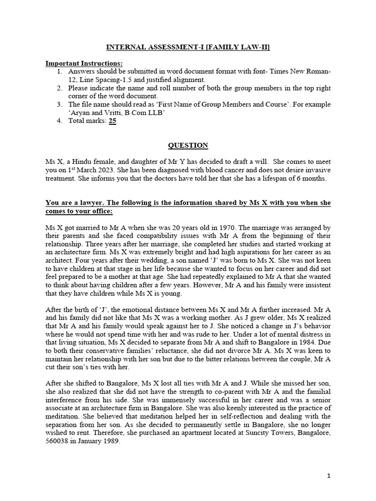 Internal Assessment 1, Family Law 2 | PDF