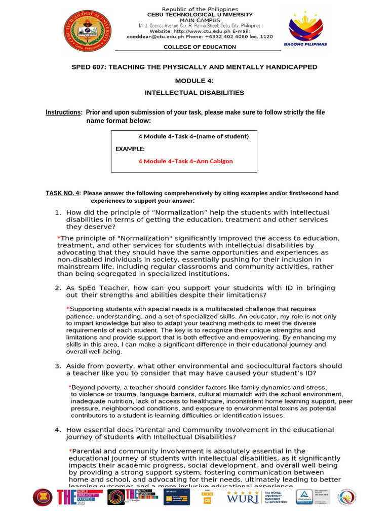 4 Module 4-TASK 4-INTELLECTUAL DISABILITIES (Mentally Handicapped) | PDF | Intellectual ...