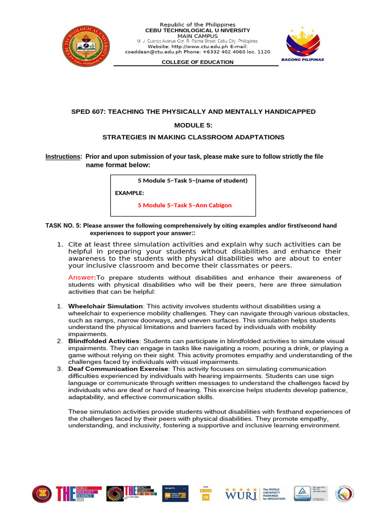 5 Module 5-TASK 5-Strategies For Making Classroom Adaptations | PDF ...